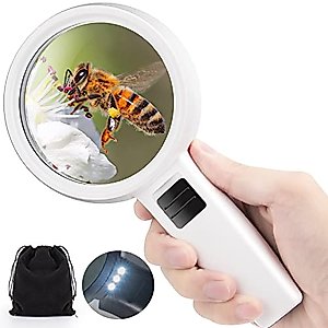 Magnifying Glass with Light, 30x Handheld Large Magnifying Glass, LED Illuminated Magnifier, Double Layer optial Glass Lens for Macular Degeneration, Seniors Reading Children Nature Exploring