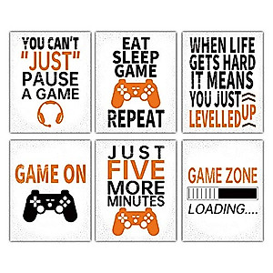 Noare Video Game Canvas Printing Wall Art Funny Gaming Poster Inspirational Quote Picture for Kids Teen Boy room Bedroom Playroom Home Decor,6 pcs,No Frame