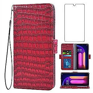 Asuwish Compatible with LG V60 ThinQ V60ThinQ 5G G9 Thin Q Wallet Case with Tempered Glass Screen Protector and Flip Cover Card Holder Cell Accessories Phone Cases for LGV60 V 60 60ThinQ 60V Red