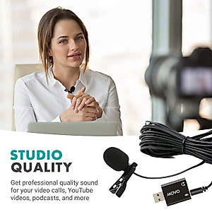 Movo LV1-USB Lavalier Microphone for Computer, Lapel Microphone for iPhone and Android Smartphones, Lav Mic, Clip on Microphone for 3.5mm, USB, Laptop, Desktop, PC, Mac, Cameras, Podcasting, YouTube