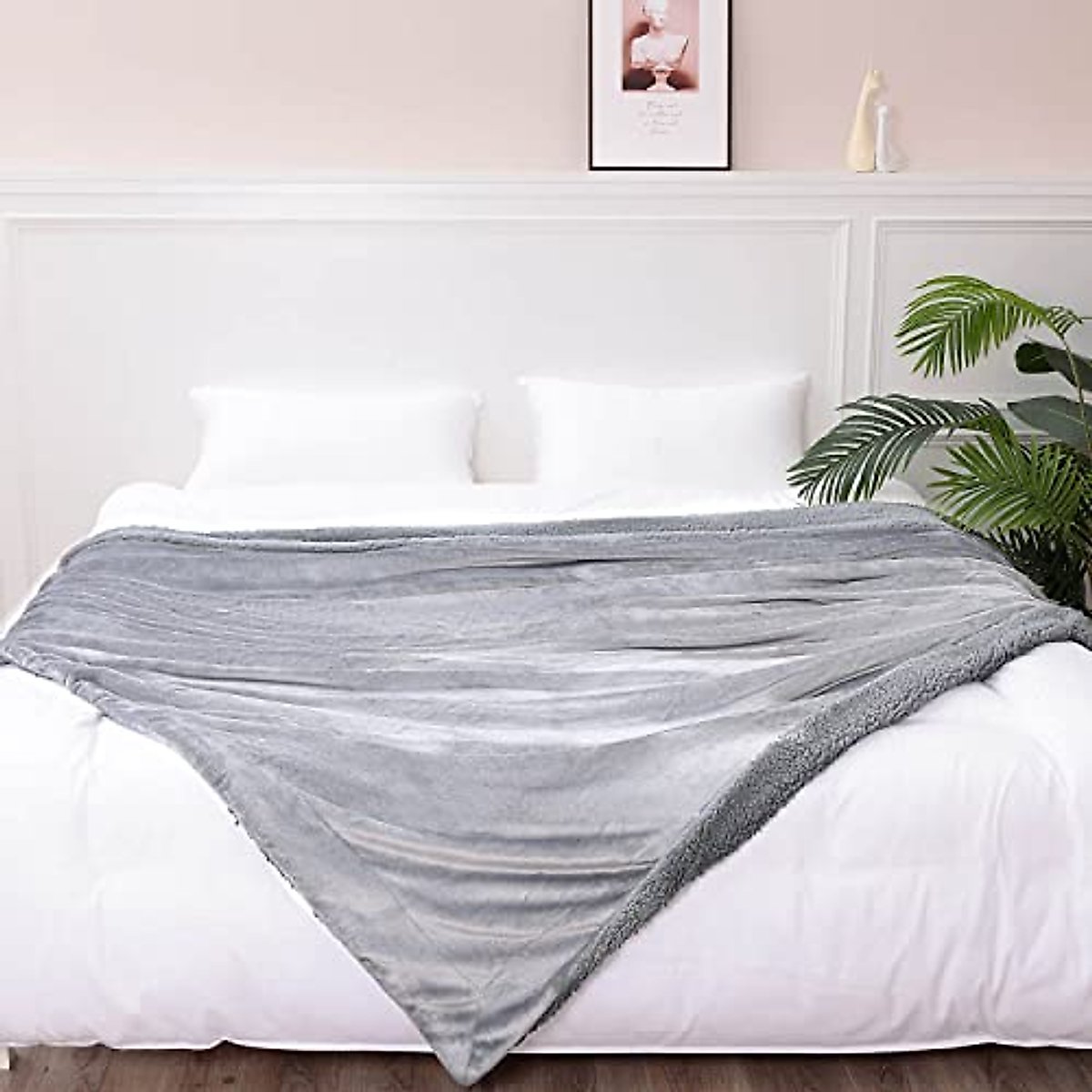 NANPIPER Sherpa King Size Blanket,Soft Fuzzy Fleece Blanket,Warm Plush Microfiber Blankets,Light Grey 90"x108"