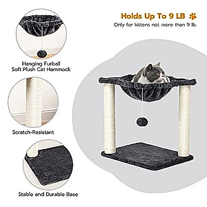 HOOBRO Cat Tree Tower for Indoor Cat, Small Cat Pet House Furniture for Kitten, 15.7 x 11.8 x 16.5 Inches, Plush Soft Hanging Basket Perch Hammock, with Sisal Cat Scratching Post, Plush Toy GY08CT03