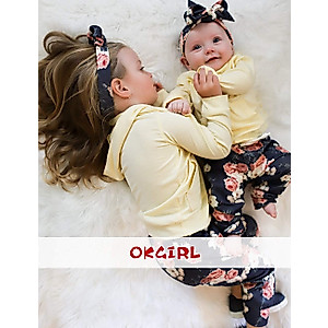 Okgirl Baby Girl Clothes Long Sleeve Hoodie Sweatshirt Floral Pants With Headband Outfit Sets(12-18 Months)