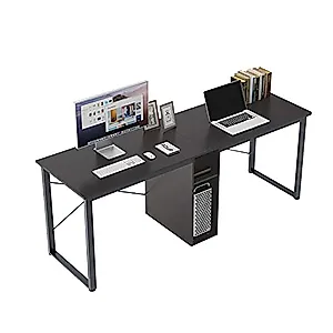 Computer Desk, 78 inches Home Office Desks with Storage Shelves, 2-Tier Student Desk Double Working Desk Simple Desk Rustic Wooden Office Table Work Table for for Home Office Workstation (Black)