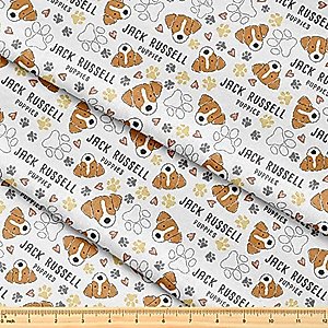Fabric by The Yard [ 58" inches x 1 Yard ] Decorative Fabric for Sewing Quilting Apparel Crafts Home Decor Accents (Jack Russell Dog Breed Pattern)