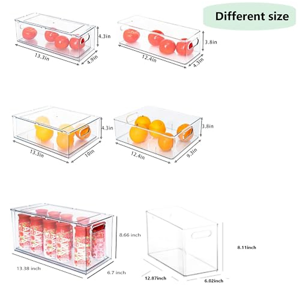 YouLike 4pack Stackable Refrigerator Organizer Bins with Pull-Out Drawer， Fridge Drawers Containers， Refrigerator, Freezer, Vanity & Fridge Organization and Storage（2M+Large+XL）