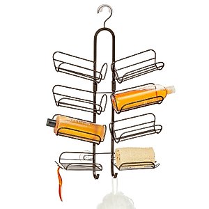 mDesign Hanging Metal Shower Caddy - Bottle Organizer Shelves with Hooks for Shower - Bath, Bathroom Hanging Shower Caddy Rack for Shampoo - Shower Hanging Organizer - Concerto Collection - Bronze