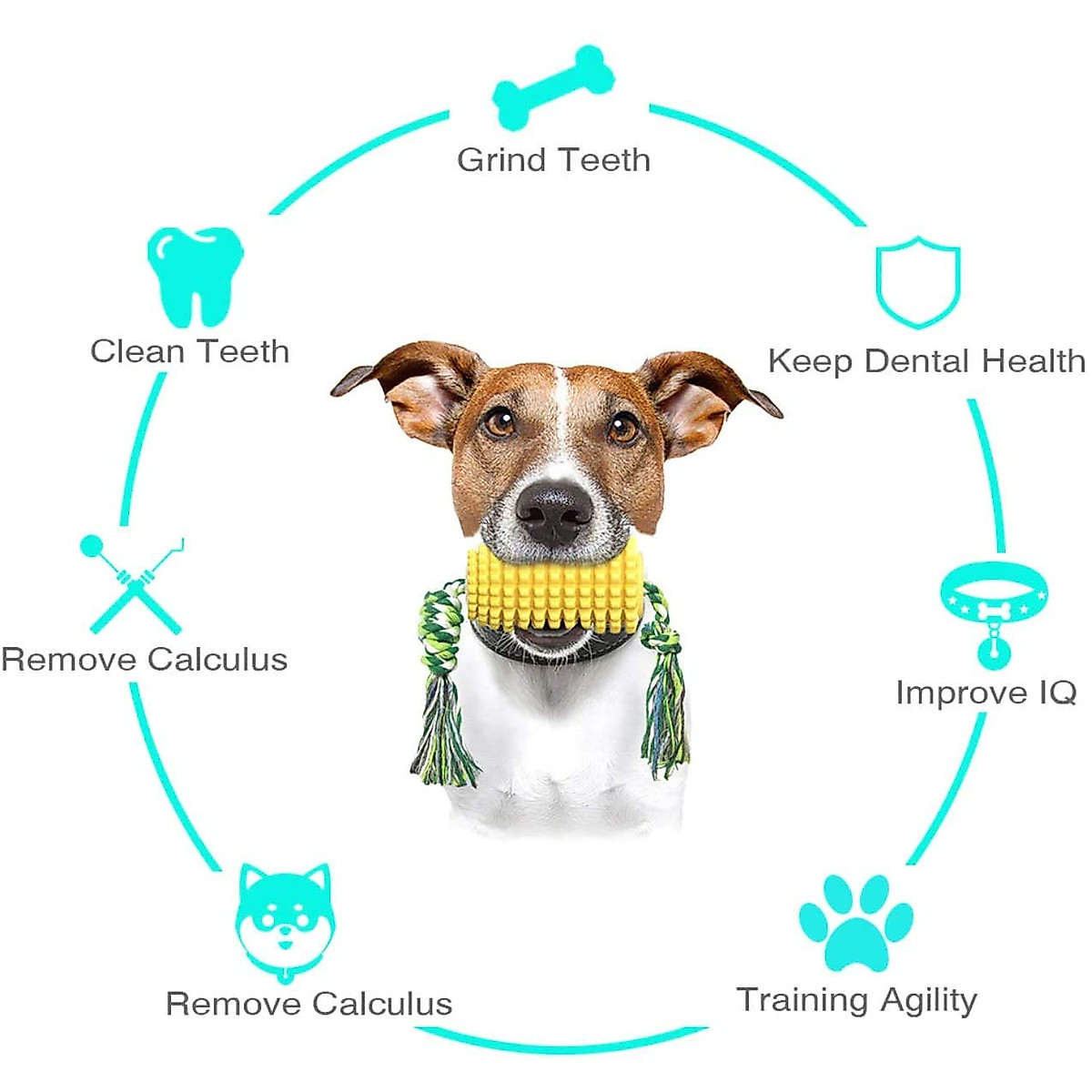 Xemz Dog Toy Corn Molar Stick with Rope, Dog Toothbrush Chew Toys, Pet Teething Cleaning Stick Bite-Resistant Toothbrush Dog Chewing Stick Toy, for Medium Large Dog Cleaning Teeth Dental Care