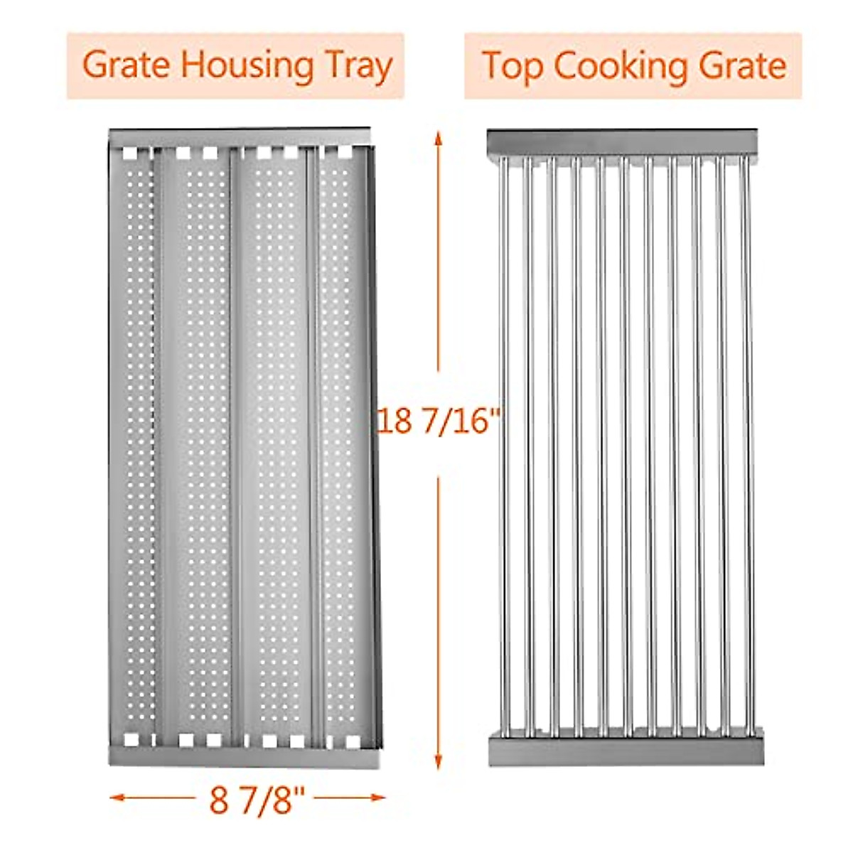 BQMAX 18 7/16" Grill Kit for Charbroil Tru-Infrared 463224611, 466270611, 461210010, 463268008, 463241313 Stamped Stainless Steel Cooking Grate Replacement Emitter Set