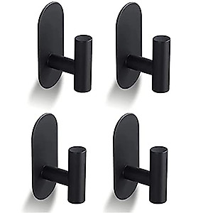 XINGLO- Towel Hooks 4 Pieces No Drilling Required Towel Holder Coat Hooks Bathrobe Hooks Wall Hooks Ideal for Bathroom Toilet Kitchen Office (Black)