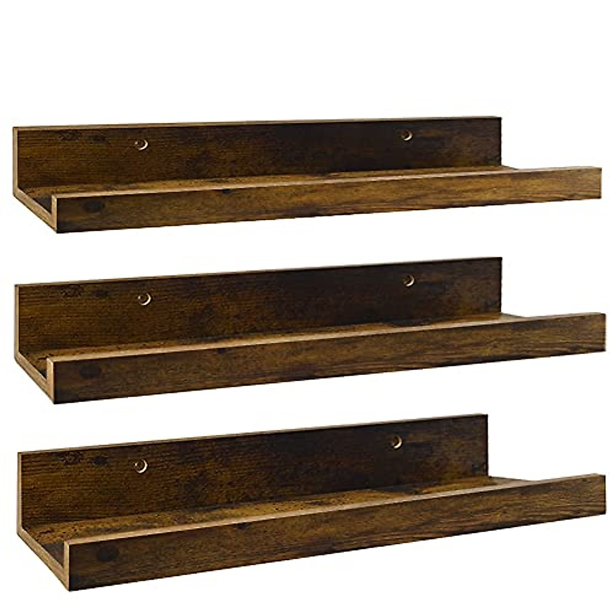 Giftgarden 16 Inch Floating Shelves ,Set of 3, Rustic Wall Mounted Picture Ledge Wooden Wall Shelf for Living Room Bedroom Kitchen Bathroom, 3 Different Sizes