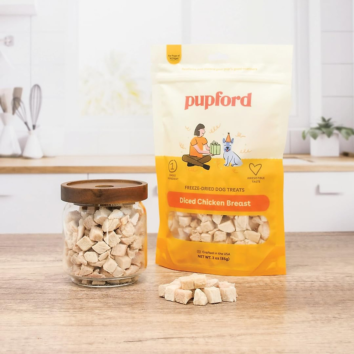 Pupford Freeze Dried Chicken Breast Treat for Dogs & Puppies - Healthy, Natural, Single Ingredient Dog Treats - Made in USA (3 oz)