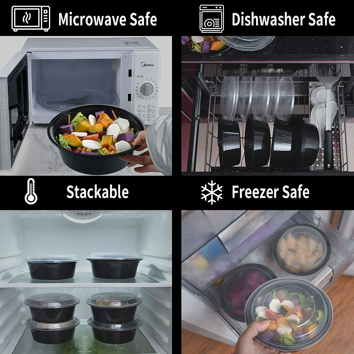 Plastic Meal Prep Containers, 30 Pack 32 oz, Reusable Food Storage Containers with Lids, Salad Container for lunch, Disposable Salad Bowls, Food Prep Bowls, Takeout Bento Box Freezer 10 Forks