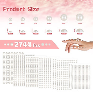2744 Pcs Hair Pearls Stick On, Self Adhesive Pearls Stickers, Stick On Pearls, Hair Gems Stick On, Face Pearls, Face Gems, Beige Pearl Stickers for Hair Face Makeup Nail DIY Crafts,Valentine's Day,Assorted Size