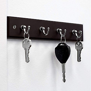Wall Mounted Key Rail Rack Hanger Holder with 4 Hooks Storage Organizer Home Decor Black