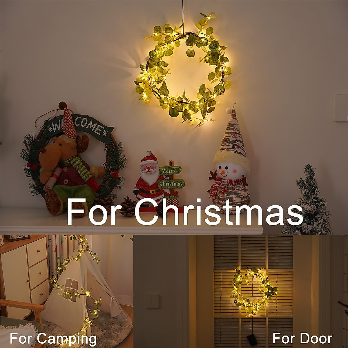 Lighted 80 LED Eucalyptus Garland Battery Operated 6.2FT Artificial Greenery Twig Vine Lights for Wedding Party Room Christmas Spring Decoration Indoor Outdoor