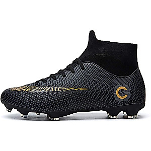 LIAOCXF Mens Football Boots Cleats FG Soccer Shoes Spikes for Competition/Training Boy's Sneakers Black