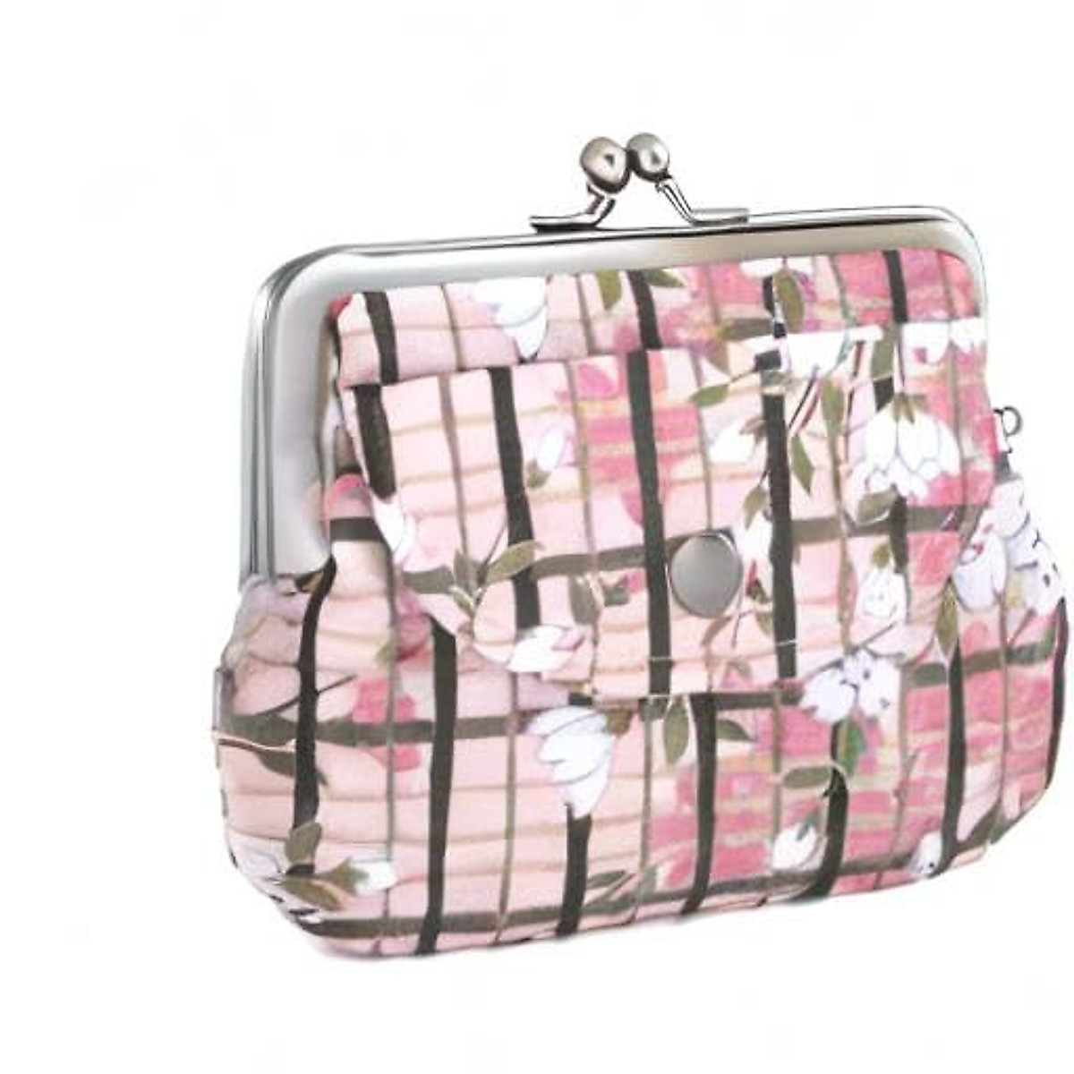 Vintage Floral Kiss Lock Coin Change Wallet Purses (SAKURAKOUSHI Cherry Blossoms - Pink) / Made in Japan Pouch for Women