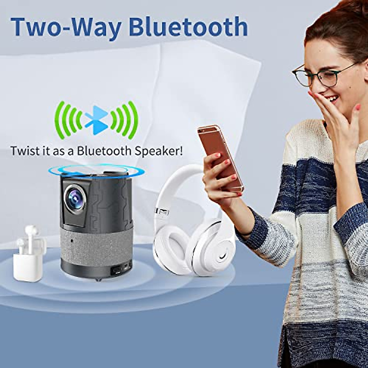 Support 4K Portable Projector WiFi 6 and Bluetooth, Native 1080P Projectors Home Theater Camping Bedroom Movie 200'', Android 9.0 with 5000+ Apps Netflix Prime Video, Work with TV Stick/PS5/Laptop/PC