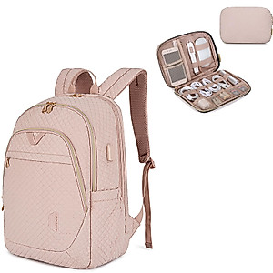 BAGSMART Backpack for Women & Electronics Organizer Set, College Must Haves, Travel Essentials for Women, Pink