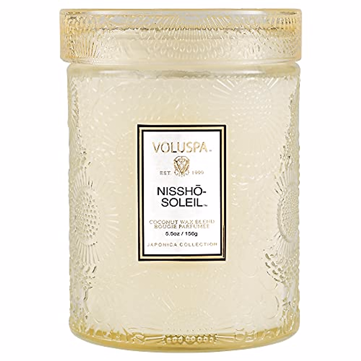 Voluspa Nissho Soleil Candle | Small Glass Jar with Matching Glass Lid | 5.5 Oz | All Natural Wicks and Coconut Wax for Clean Burning | Vegan