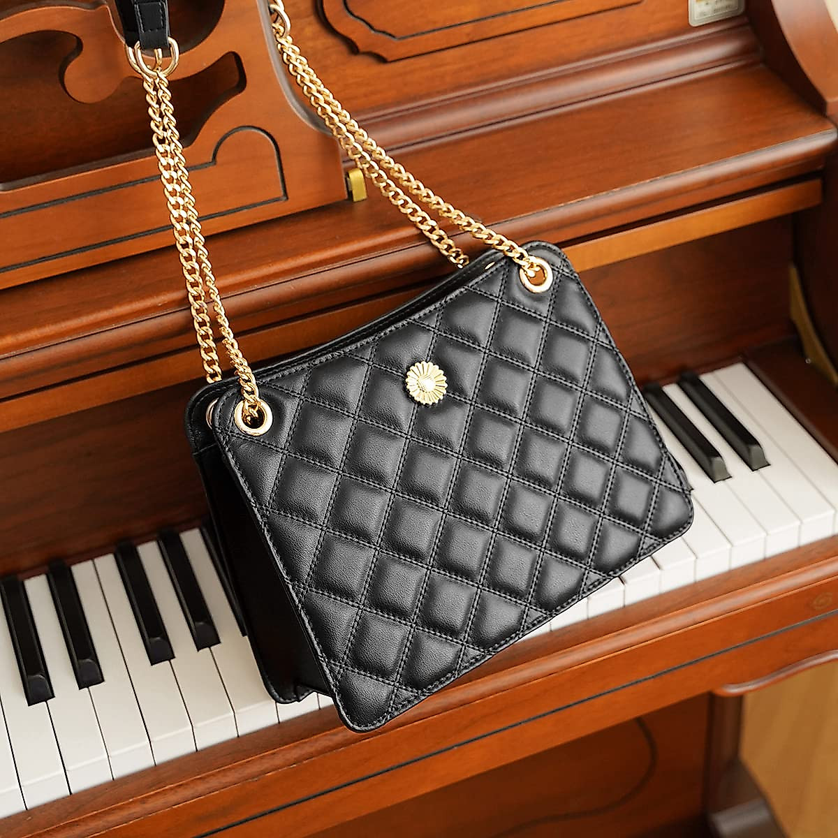 LAORENTOU Cow Leather Small Crossbody Bags for Women Quilted Handbag Purse with Chain Strap Shoulder Purse Clearance