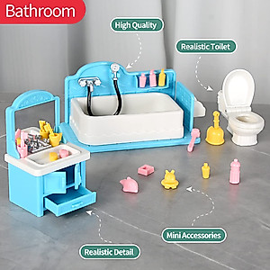 TAKIHON Dollhouse Furniture Set,Dollhouse Bathroom/Kitchen/Fridge/Washing Machine Laundry Set for Kids,Doll House Miniature Accessories,Educational Pretend Play Toys for Toddler,Boys,Girls