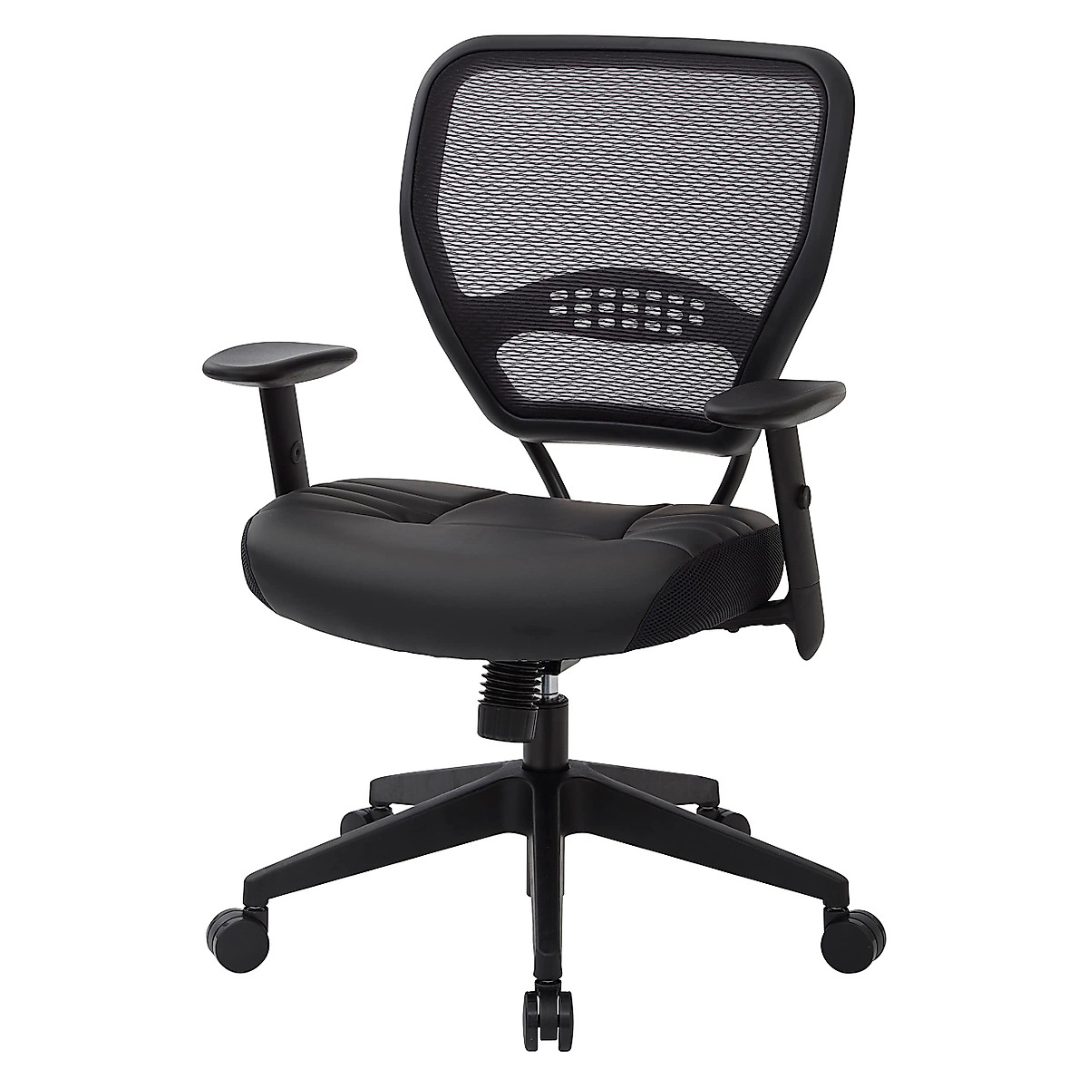 SPACE Seating Professional AirGrid Dark Back and Padded Black Eco Leather Seat, 2-to-1 Synchro Tilt Control, Adjustable Arms and Tilt Tension with Nylon Base Managers Chair