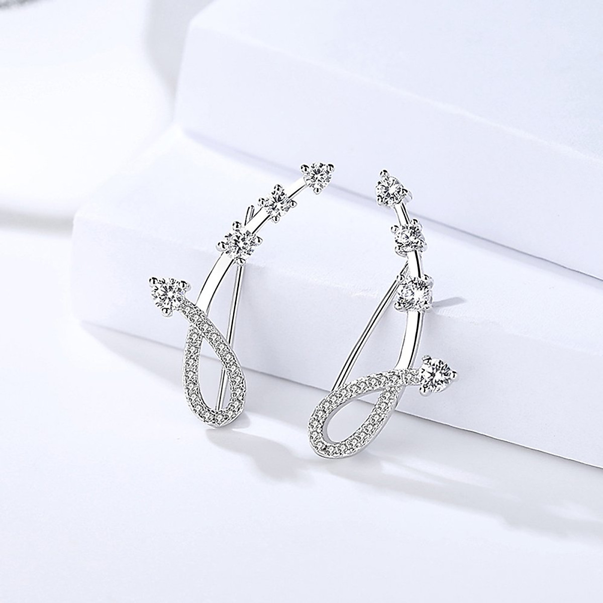 Ear Crawler, Mariafashion Cuff Earrings Sterling Silver Ear Climber Butterfly Diamond Zircon Stud Earrings (star ear cuff)