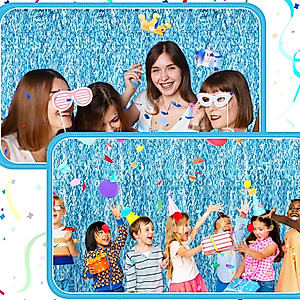 Jutom 6 Pieces Foil Fringe Backdrop Party Fringe Curtain 3.3 x 6.6 ft Tinsel Streamer Backdrop for Graduation Ocean Sea Birthday Wedding Baby Shower Holiday(Light Blue)