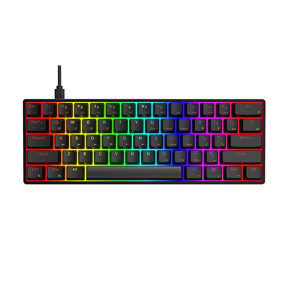 AG AC61M GK61 RGB Gaming Keyboard - 61 Keys Aluminum Case Two USB-C Ports PBT Keycap Hot Swappable Programmable for PC/Mac Gamer (Gateron Optical Blue, Black Color)