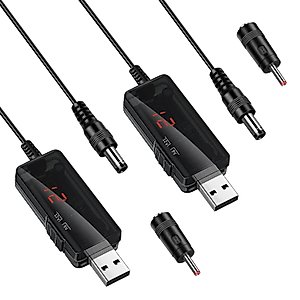 2 Pieces DC 5V to DC 9V 12V USB Voltage Step Up Converter Cable with 1A Step-up Volt Transformer Power Regulator Line with LED Display for Fan, LED Light, Wireless Router, Speakers and More Devices