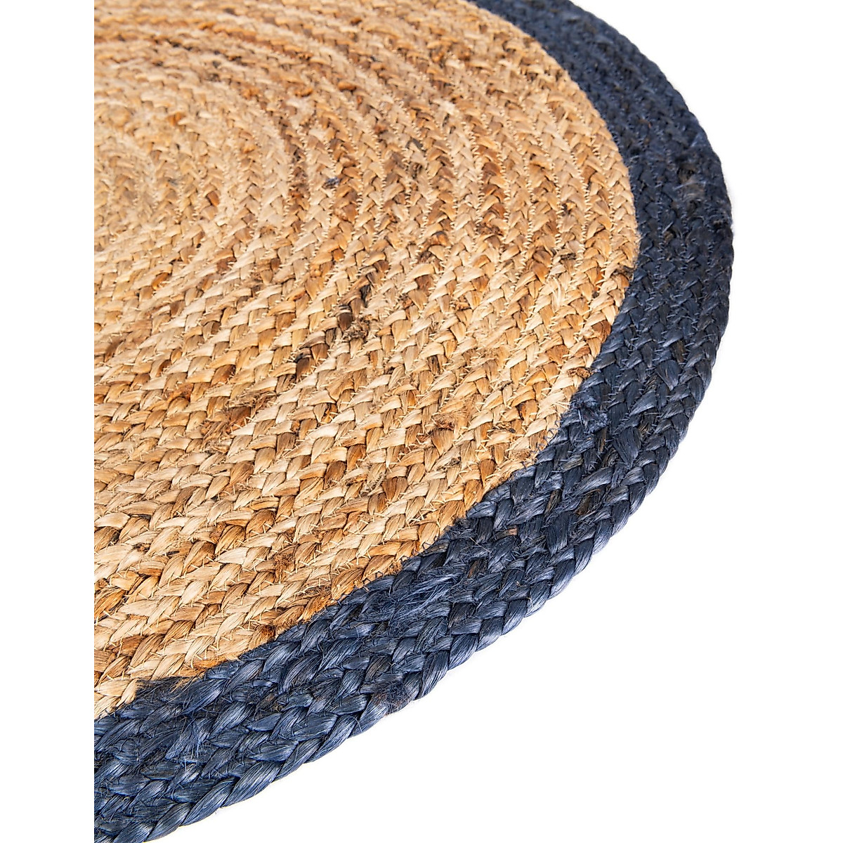 Jaipur Handloom Natural Jute Round Rug with Navy Blue Border Hand Braided Jute Area Rug for Bedroom, Living Room, Dining Room, Hallway, Kitchen, Entryway (5 Feet Round Jute Rug (60 x 60 Inches))