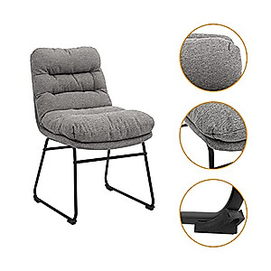 CangLong Modern Accent Kitchen Chairs with Fabric Soft Padded Back in Checkered Pattern and Chrome Legs, Set of 2,Grey