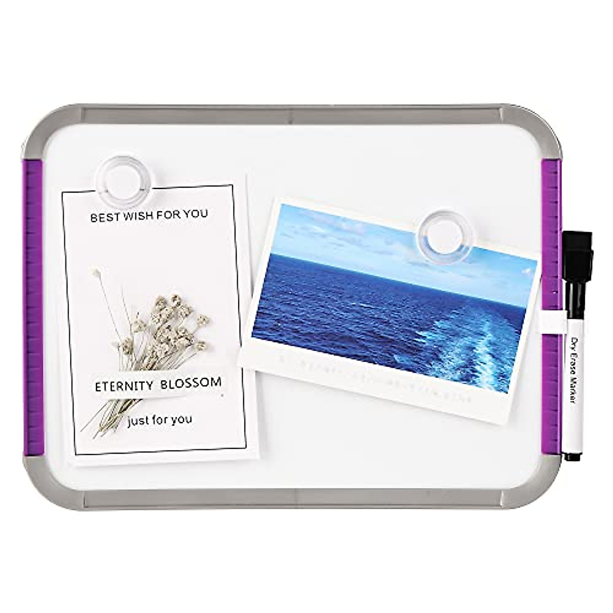 Deli Magnetic Dry Erase Board, 8.5 x 11 Inches, Small White Board with Markers & Magnets for Refrigerator, Locker, Kids, Students, Purple Frame