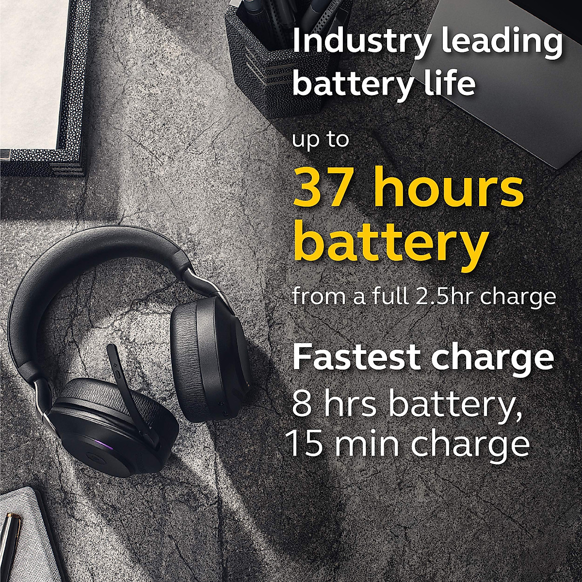 Jabra Evolve2 85 UC Wireless Headphones with Link380a, Stereo, Black – Wireless Bluetooth Headset for Calls and Music, 37 Hours of Battery Life, Advanced Noise Cancelling Headphones