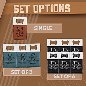 SET OF 6 - Groomsmen Gifts, Personalized Bottle Openers for Groomsman, Best Man, Groom, Custom W/Name - Title - Date, Men Gift Sets - 3 Color Options - Laser Engraved Men Gifts, Bachelor Party Favors