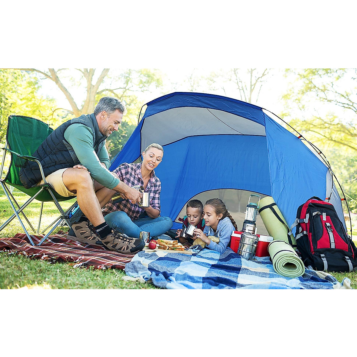 ALPHA CAMP 3 Person Sports/Beach Shelter Easy Up Sun Shade - 9’ x 6’ Blue