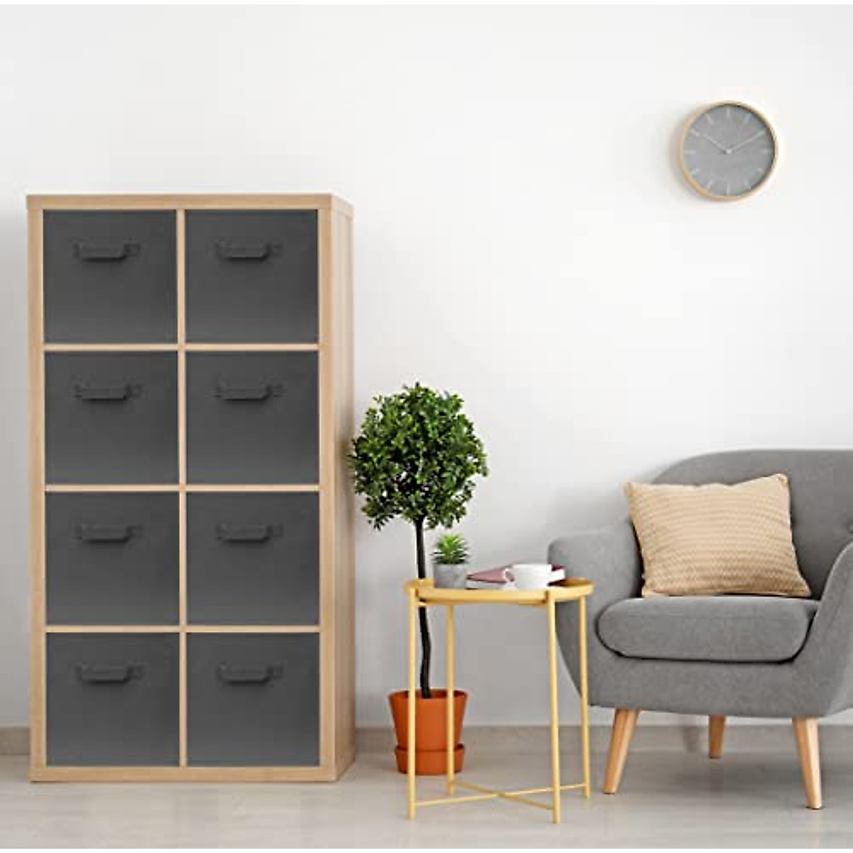 Pomatree Storage Cubes - 11 inch Cube Storage Bins (9 Pack) | Foldable Cubby Organizer Bin for Closet, Clothes and Toys | 2 Reinforced Handles | Fabric Basket Bin (Dark Grey)