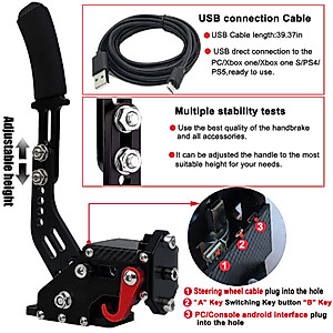 Obokidlyamor 64Bit PC USB Handbrake For 2 IN 1 Compatible with PS4/PS5 Console Controller and PC system; Work on For Logitech G29 Racing Steering wheel (With Clamp & Plate, Black)