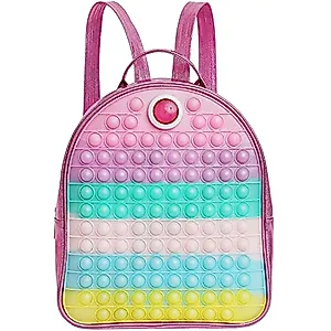 VERPALACE Fluorescent Fidget Toy Pop Backpack for Girls Birthday Gift Fidget Backpack for Kids with LED Lights Stress Relief ,Suitable for Button Cell Ithium Cell CR1220 3V (Batteries not Included)
