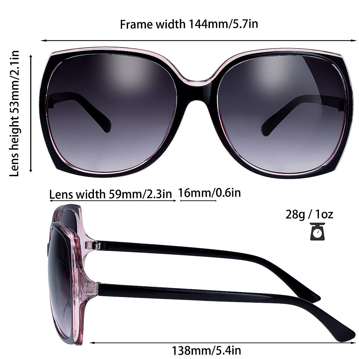 The Fresh Women's Oversized Square Jackie O Cat Eye Hybrid Butterfly Fashion Sunglasses - Exquisite Packaging (727702-Crystal pink/Black paint, Gradient Grey)