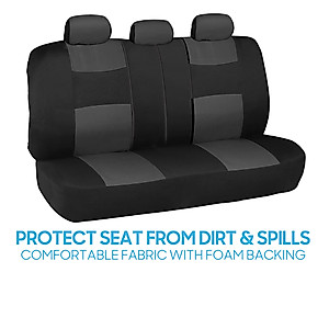 BDK PolyPro Car Seat Covers Full Set in Charcoal on Black – Front and Rear Split Bench for Cars, Easy to Install Cover Set, Accessories Auto Trucks Van SUV