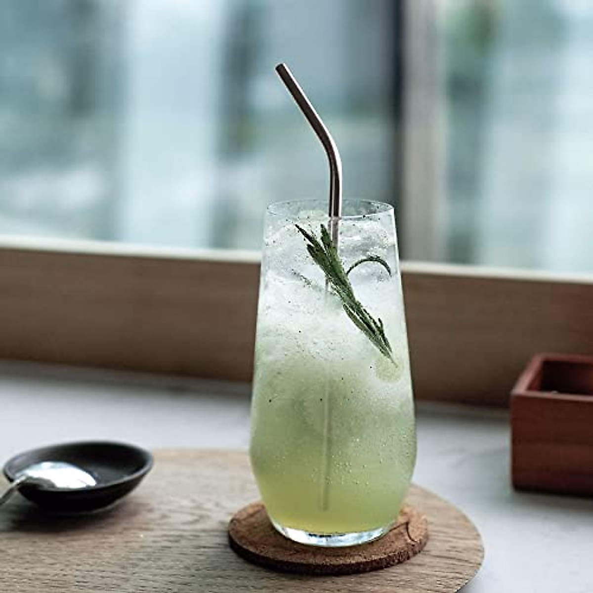 BambooMN Reusable Stainless Steel Metal Drinking Straws - 8" Bent Straws w/ 1x Cleaning Brush - 6 Pack