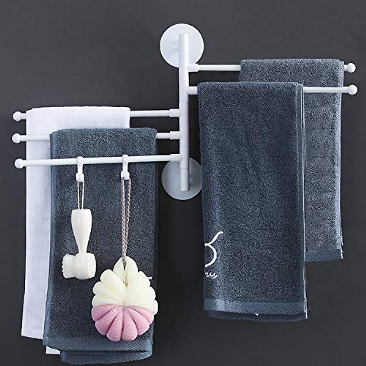 Towel Rack Bathroom Towel Rack Tower Rack Storage on Kitchen Wall with Metal Rod No Punching Installation (White 5 Layers)