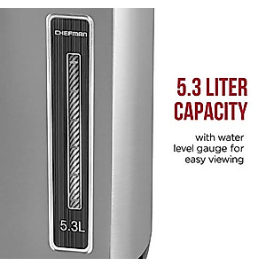 Chefman Electric Hot Water Pot Urn w/ Auto & Manual Dispense Buttons, Safety Lock, Instant Heating for Coffee & Tea, Auto-Shutoff/Boil Dry Protection, Insulated Stainless Steel, 5.3L/5.6 Qt/30+ Cups