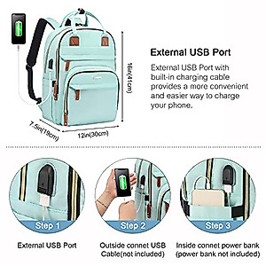 LOVEVOOK Laptop Backpack Purse for Women, Unisex Large Capacity 17 Inch Travel Anti-theft Bag, Work Business Computer Bags Backpack for Men, Casual Hiking Daypack with Lock, Mint Green