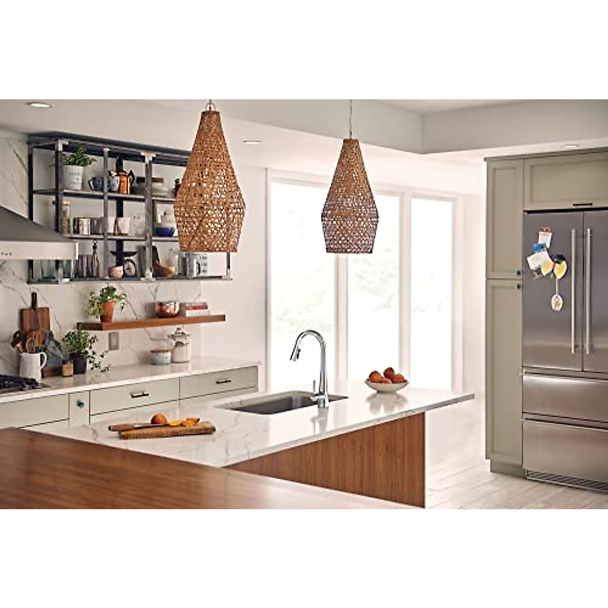 Moen Sleek Chrome One-Handle High Arc Pulldown Kitchen Faucet Featuring Power Boost, Modern Kitchen Sink Faucet with Pull Down Sprayer, 7864