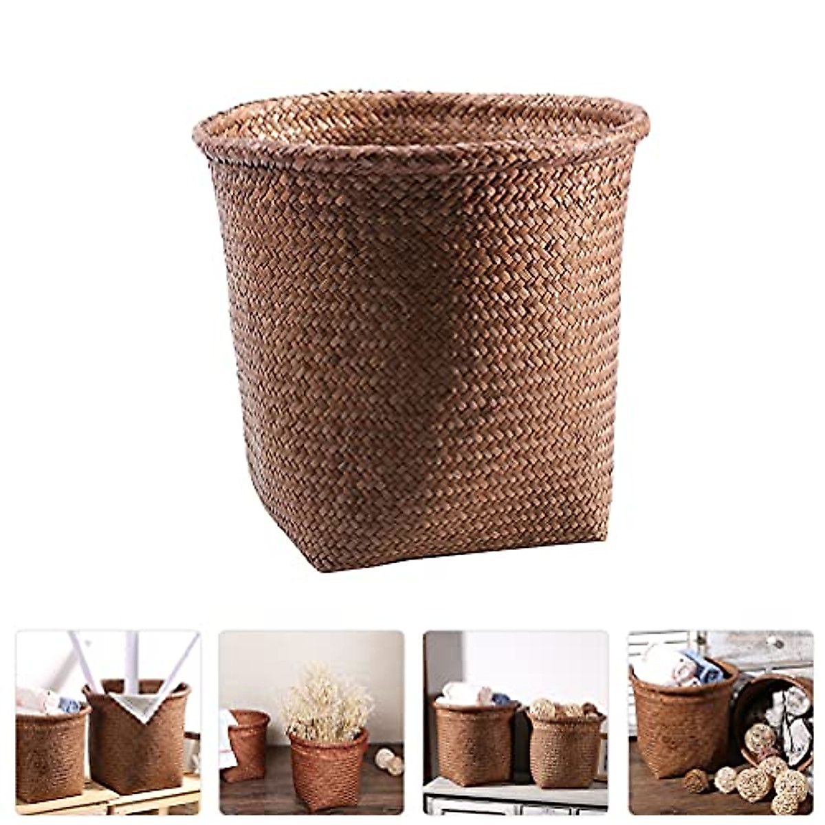 NUOBESTY Brown Rubbish Container Woven Basket Trash can Home Office Paper Wastebasket Garbage Container bin for bathrooms Kitchens Home Offices Craft Laundry Utility Rooms garages Office Wastebasket