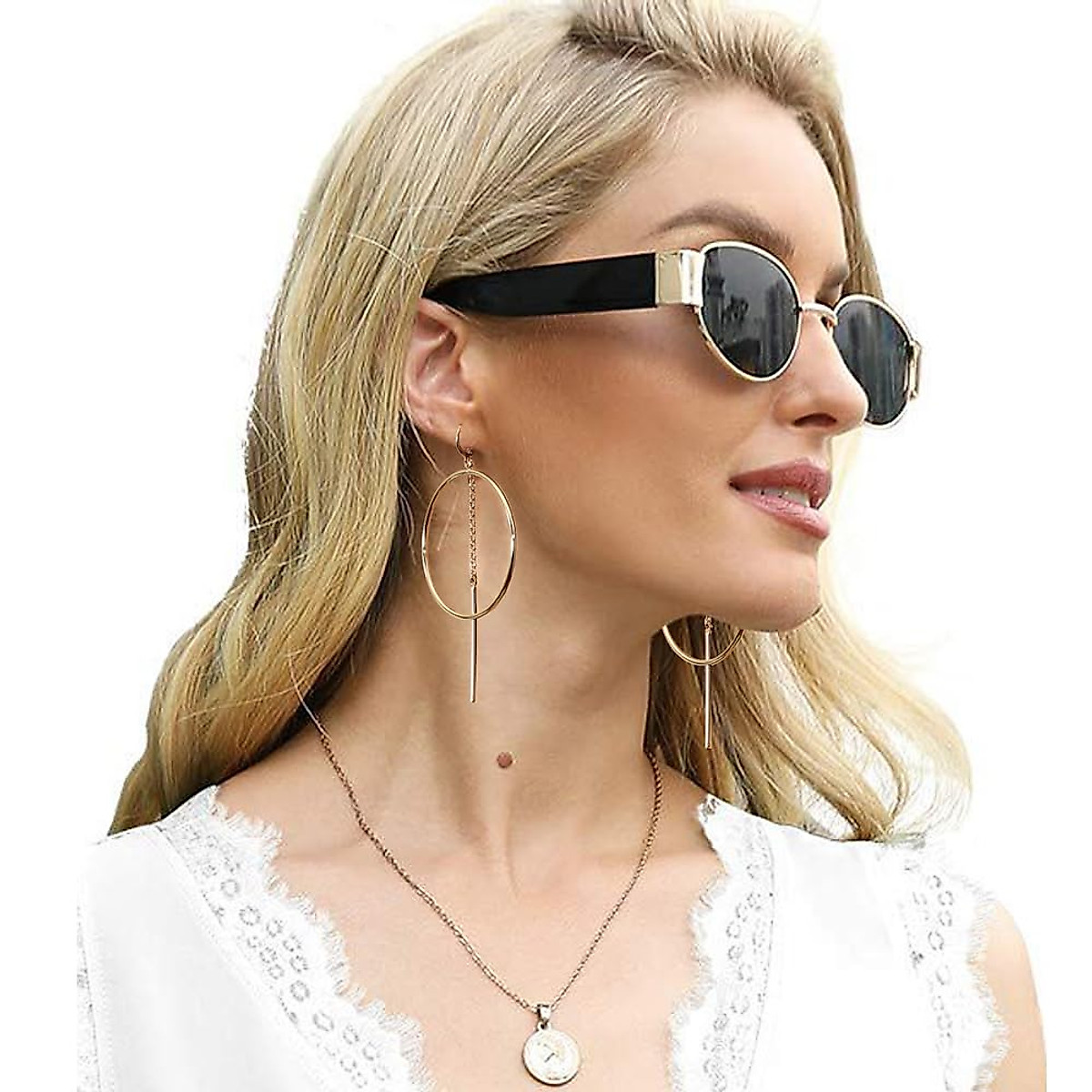 14k Gold Hoops Earrings for Women, High Polished Dangly Bar earrings Cute and Aesthetic Women Girls